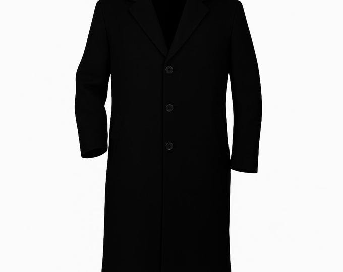Men's Black Wool Overcoat: Melton Knee-length Trench Coat - Etsy Canada