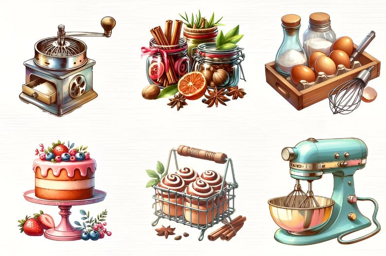 Kitchen Clipart Bundle | Cooking & Baking Pngs | Rustic Kitchen ...