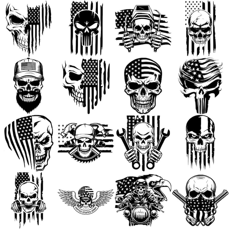 USA Flag Skull PNG Bundle | Patriotic Skull SVG | American Flag ...