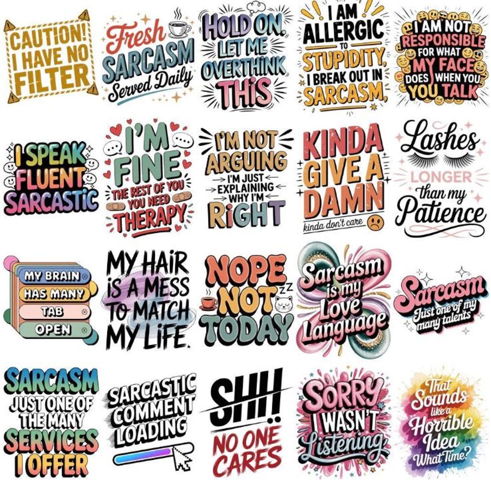 Sarcastic PNG Bundle | Funny Adult Humor Sublimation Designs | Snarky ...