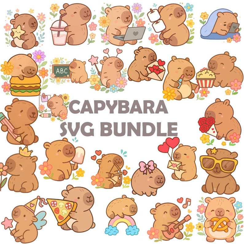 Cute Capybara PNG Bundle | Kawaii Animal Clipart | Digital Download for ...