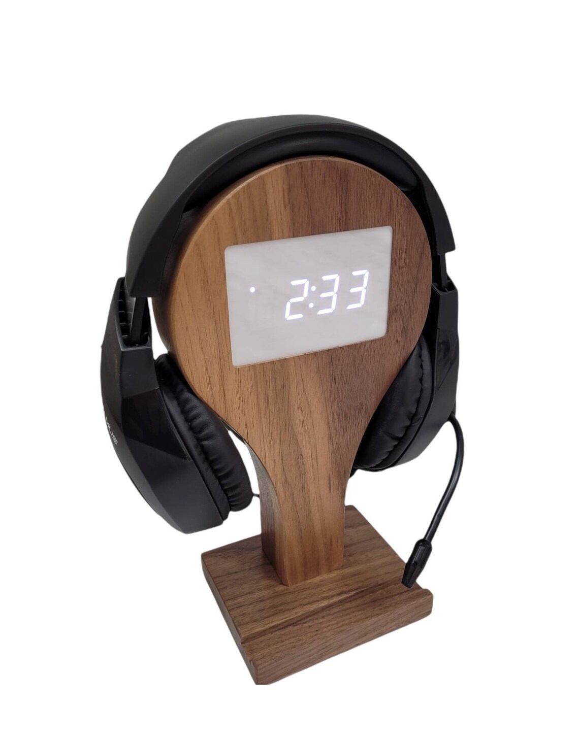 Headset Stand Walnut Hardwood Alarm Clock USB Charger Phone | Etsy