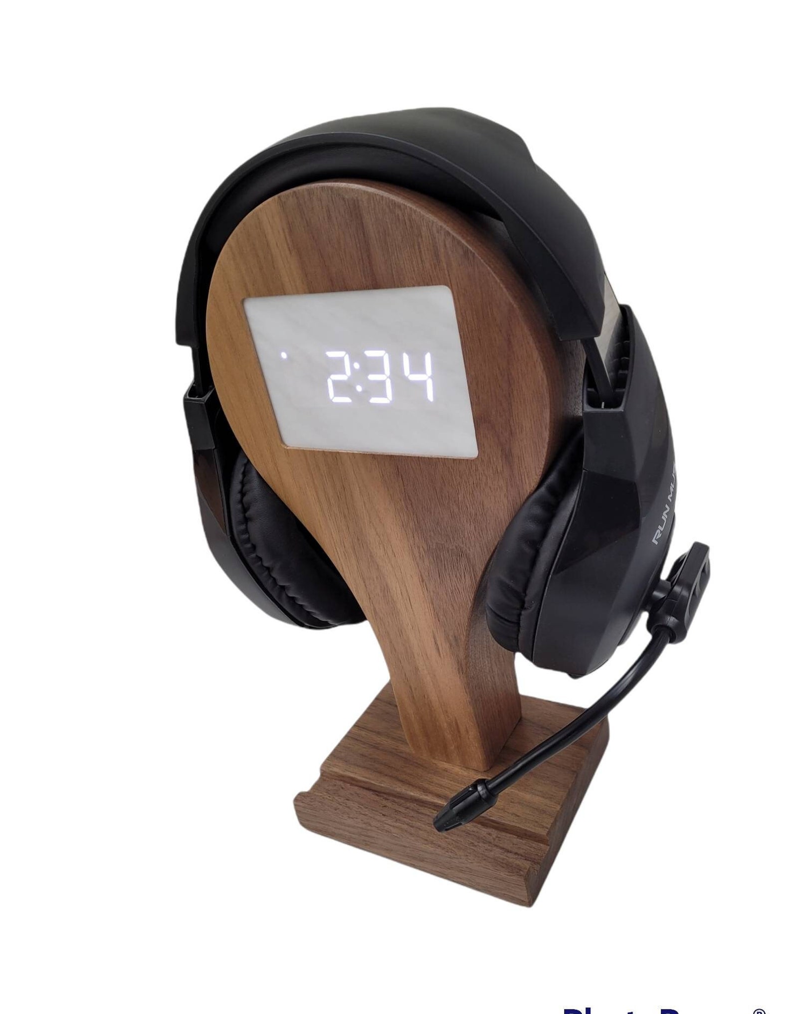 Headset Stand Walnut Hardwood Alarm Clock USB Charger Phone - Etsy