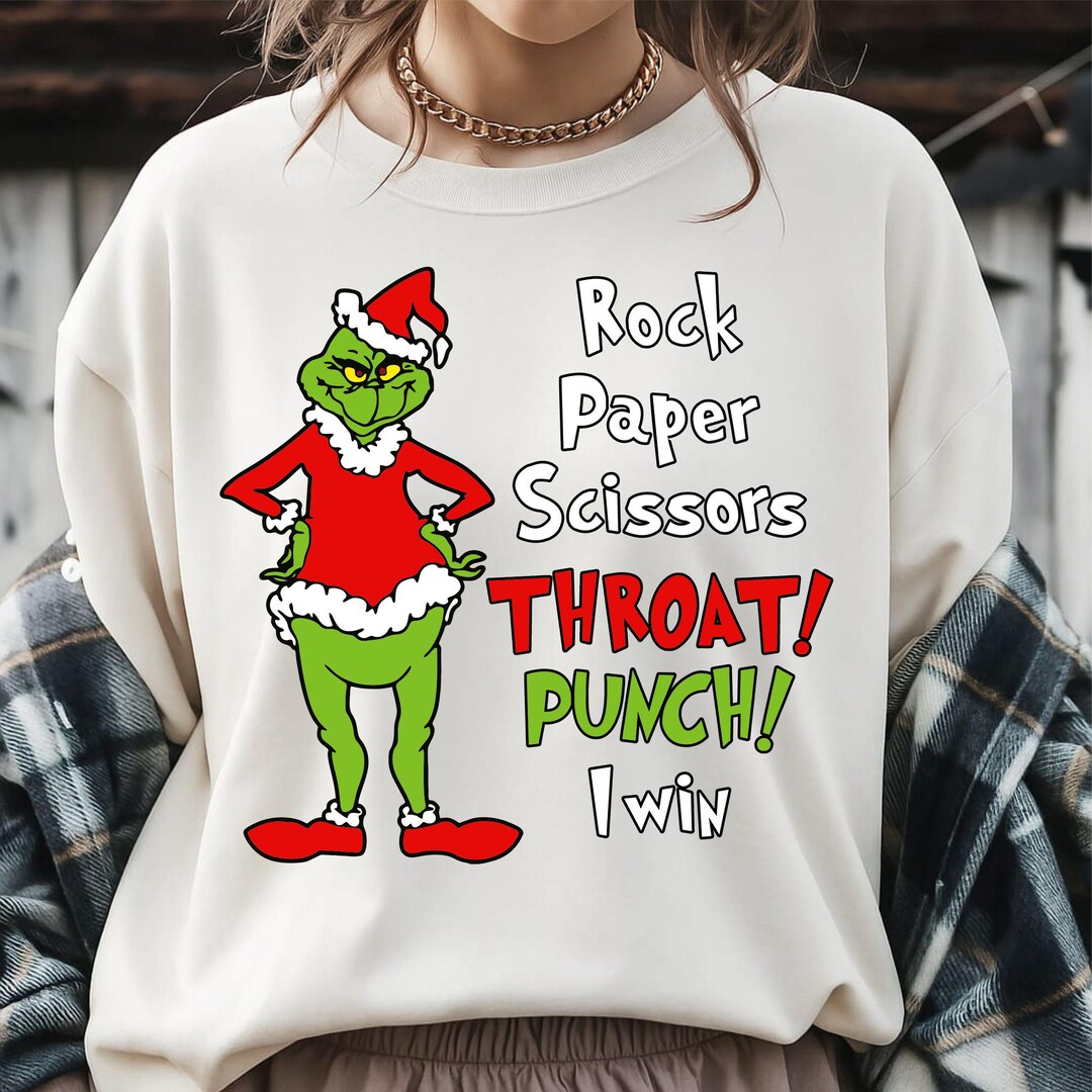 Rock Paper Scissors Throat Punch I Win Png Svg, Grinch Rock Paper ...