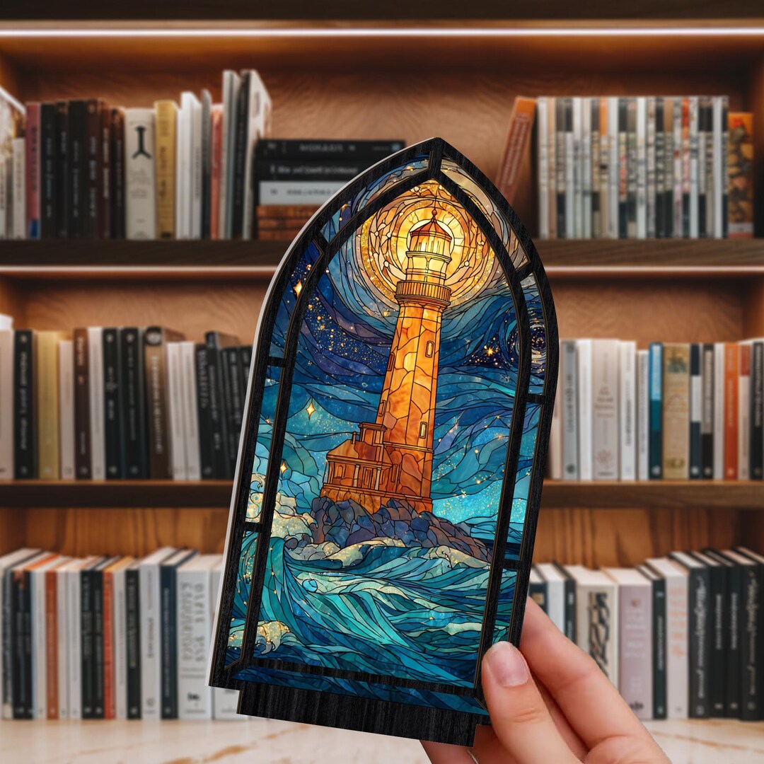 Lighthouse Acrylic Book Nook, Gothic Arch Bookshelf Insert With Stained ...