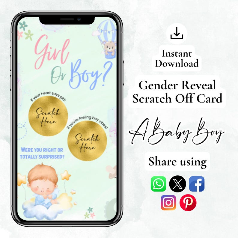 Boy Gender Reveal Scratch off Card, It's a Boy Gender Reveal Scratch ...