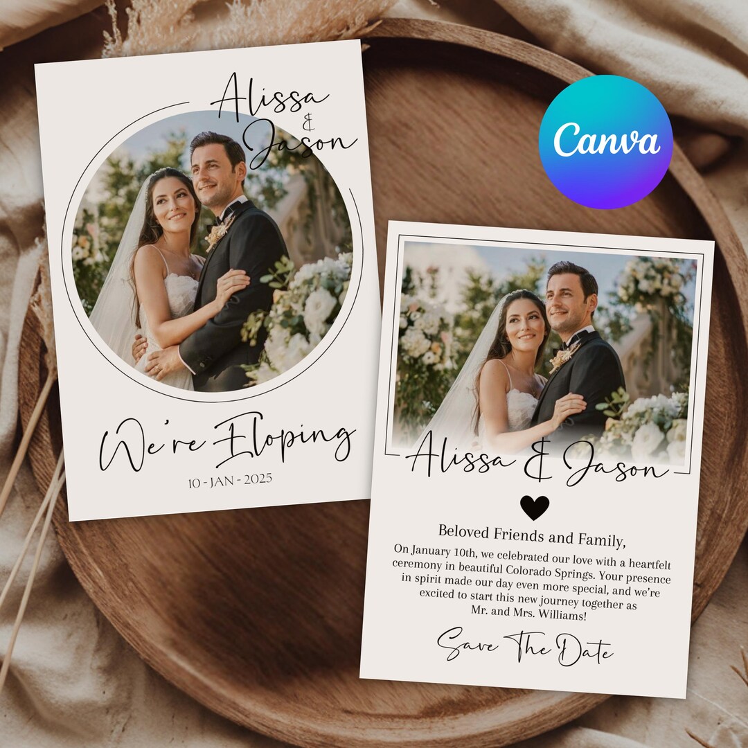 Elopement Announcement, Elopement Wedding Announcement Card, Photo ...
