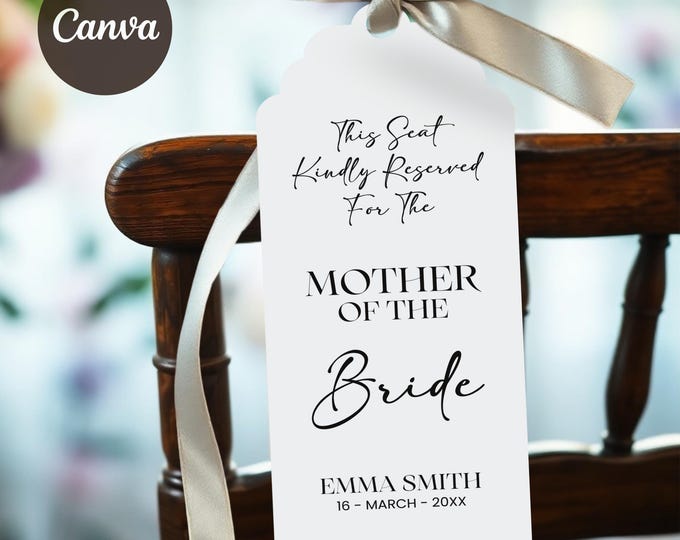 Editable Seating Tag Template, Reserved Seating Tag, Printable Chair ...