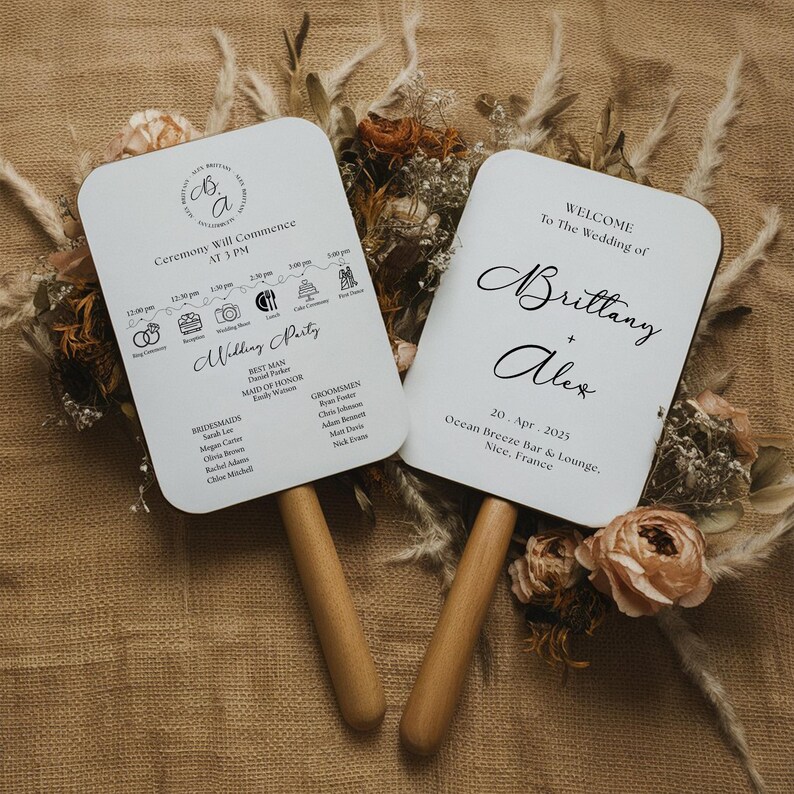 Wedding Program Fan, Modern Wedding Program Fans Template, Wedding ...