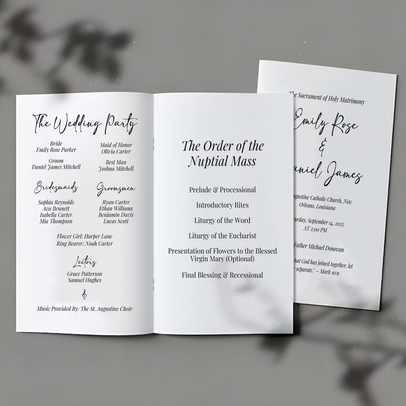 Printable Catholic Wedding Program, Folded Catholic Mass Wedding ...