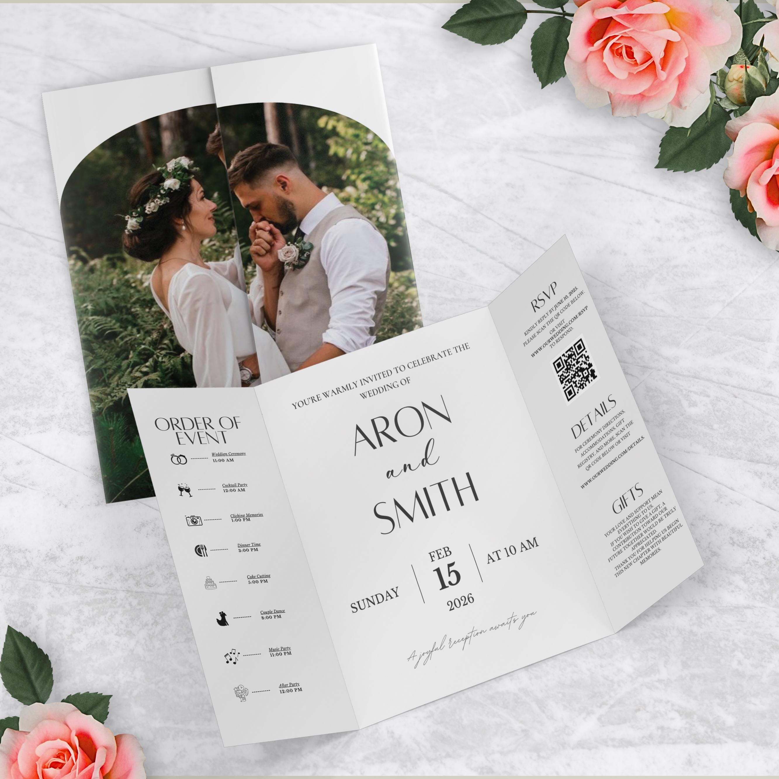 Trifold Wedding Invitation Template, Gatefold Wedding Invitations ...