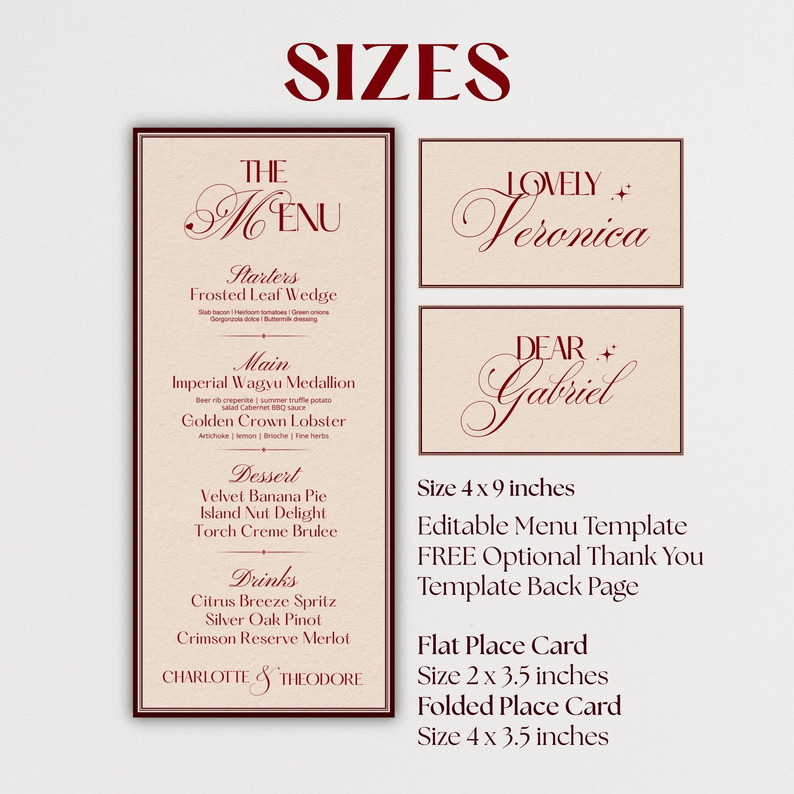Burgundy Menu, Maroon Menus With Matching Name Cards, Old Money Wedding ...