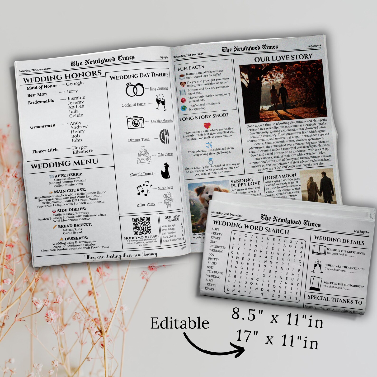 Wedding Newspaper Template, Newspaper Wedding Program, Wedding ...