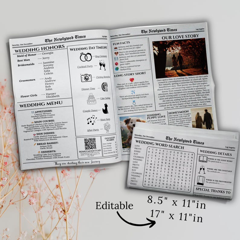 Wedding Newspaper Template, Newspaper Wedding Program, Wedding ...