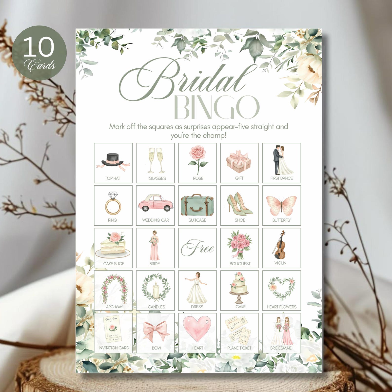 10 Bridal Shower Bingo Cards Templates, Wildflower Bridal Bingo Game ...