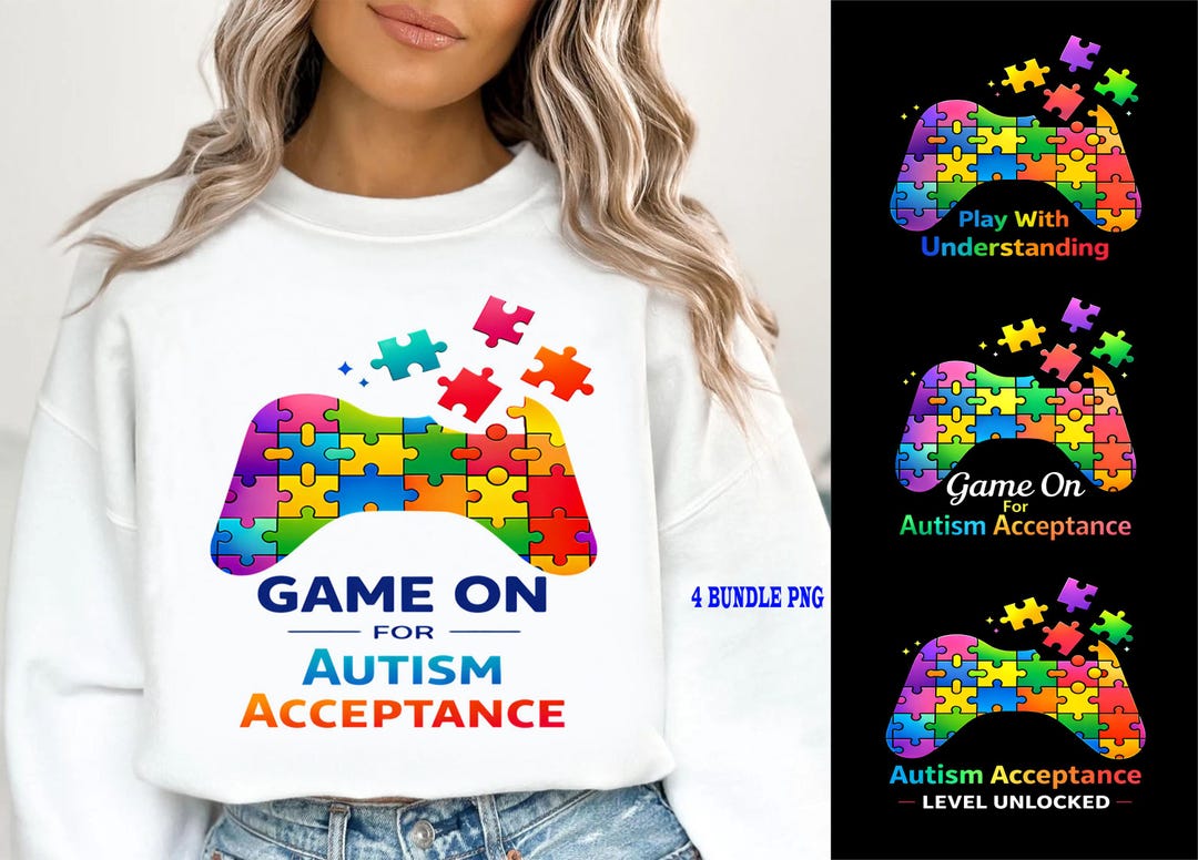 Autism Acceptance PNG Bundle, Puzzle Game Controller Design (4 Files ...