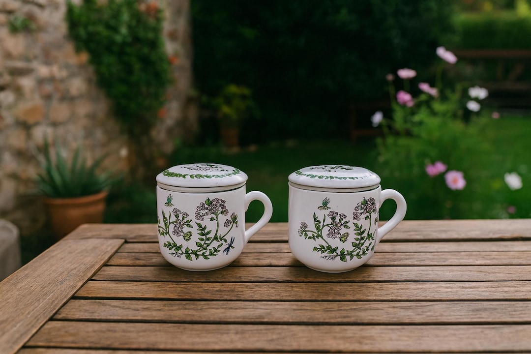 Vintage Floral Ceramic Mugs With Lids | Cottage Core Botanical Tea Cups ...