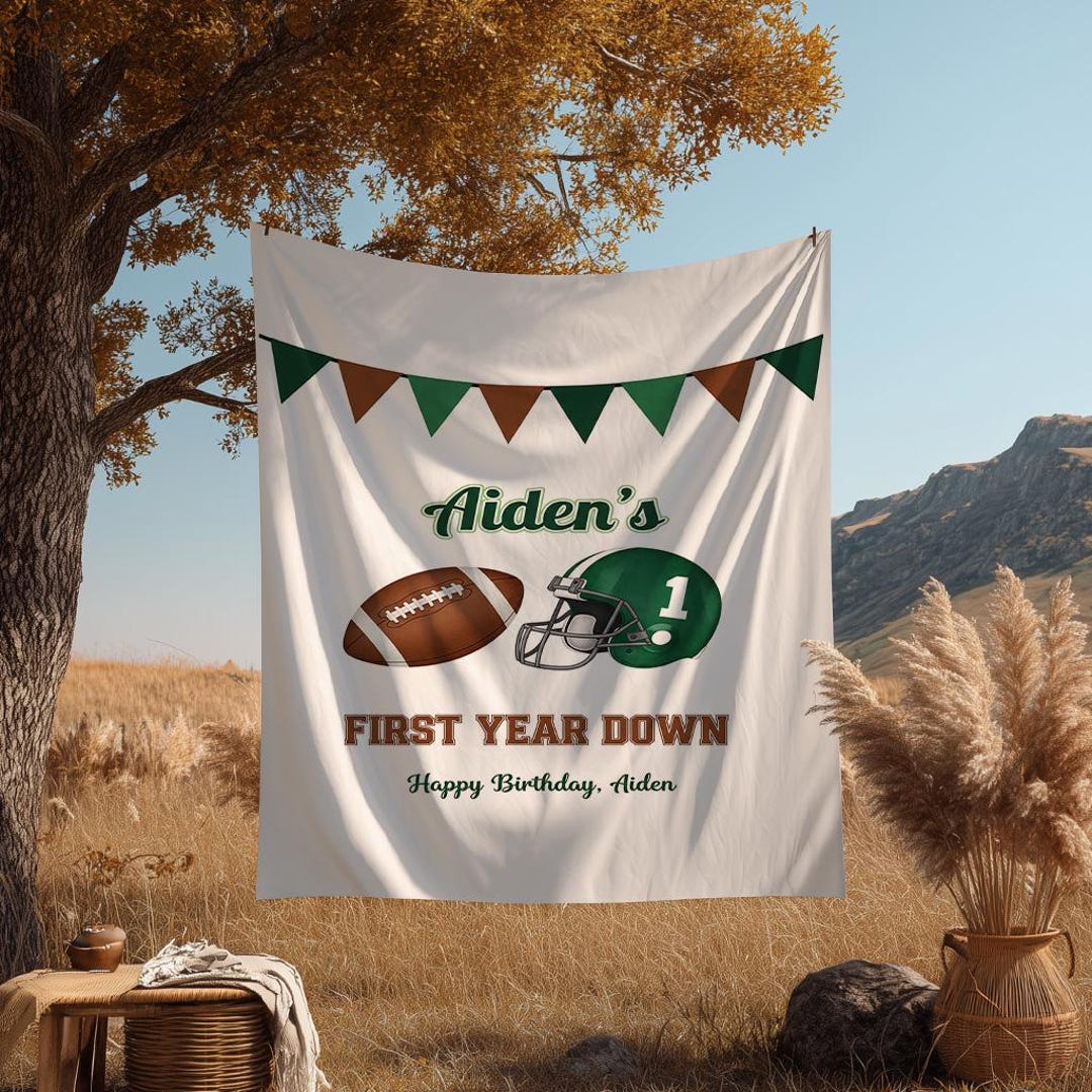 Football First Year Down Banner, Personalized 1st Birthday Backdrop for ...