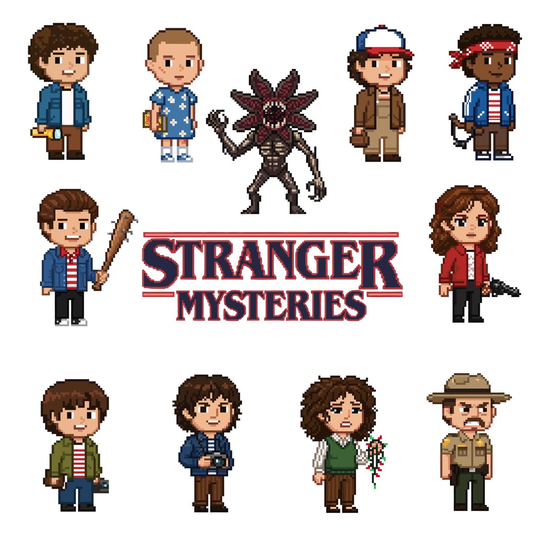 Pixel Art Retro Stranger Things Characters – 80s Sci-fi Horror Style ...
