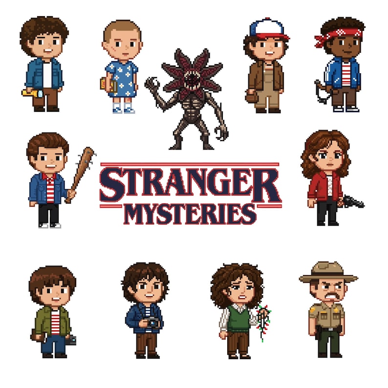 80s Retro Pixel Art Stranger Characters • 11 PNG Game-style Icons • 8 ...
