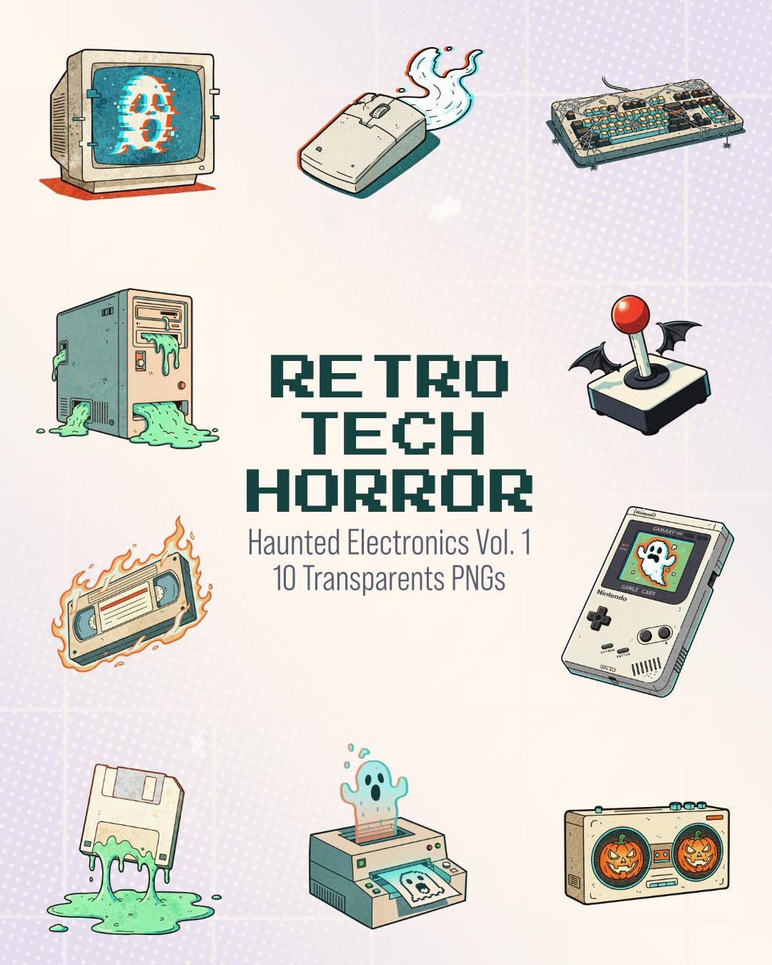 Retro Horror PNG Pack – 10 Scary 80s Objects • Slasher & VHS Clipart ...