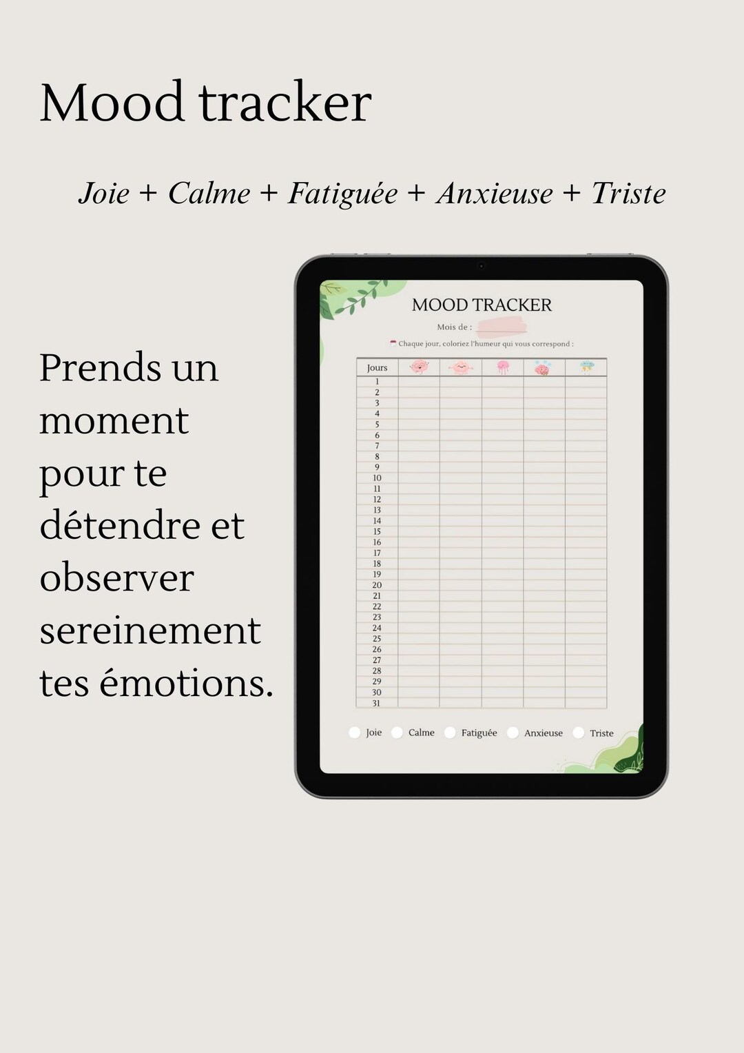 Zen Mood Tracker PDF, Month-by-month Mood Tracking, Printable A4. for ...