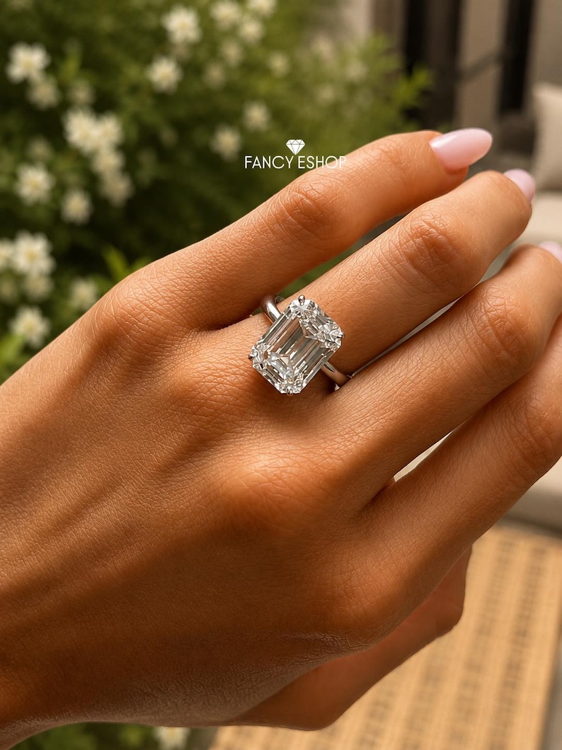 Emerald-cut Lab Grown Diamond Engagement Ring 14K Yellow Gold - Etsy UK