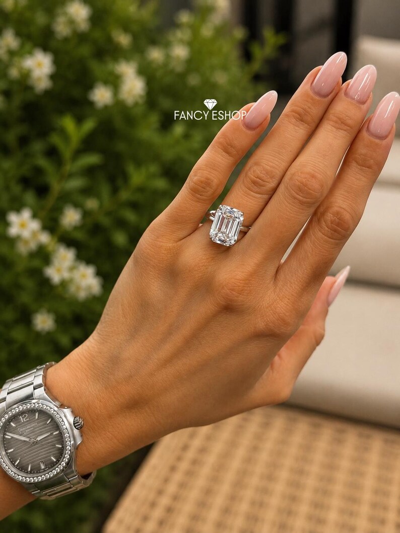 Emerald-cut Lab Grown Diamond Engagement Ring 14K Yellow Gold - Etsy UK