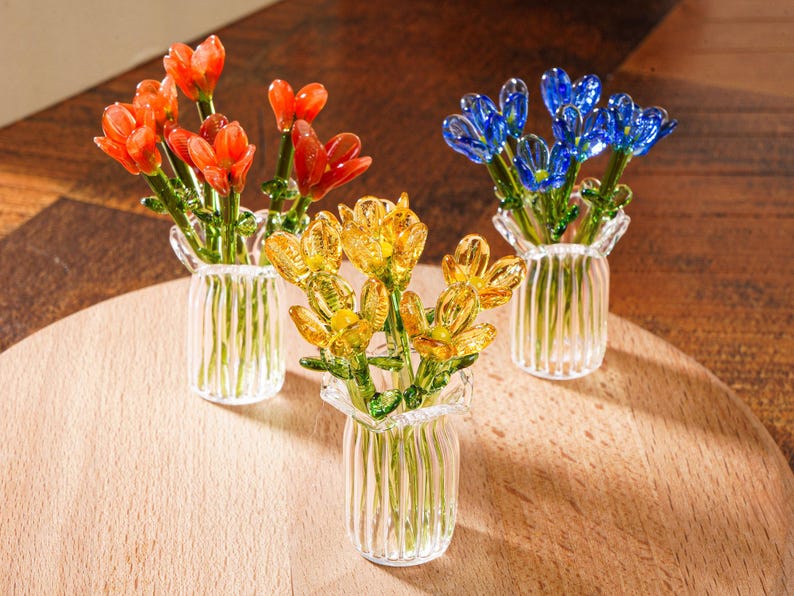 Mini Flower Figurine,glass Flower Bouquet Set,handcrafted Borosilicate ...