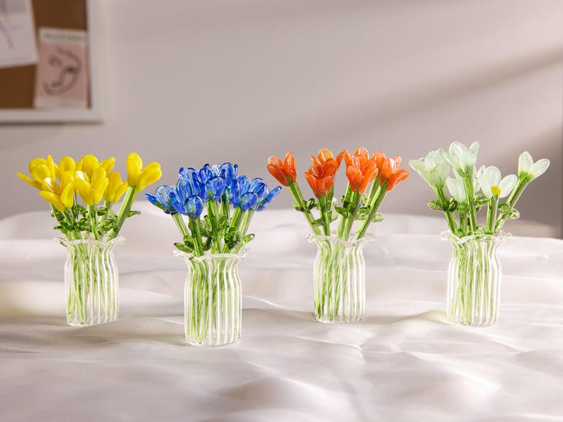 Mini Flower Figurine,glass Flower Bouquet Set,handcrafted Borosilicate ...