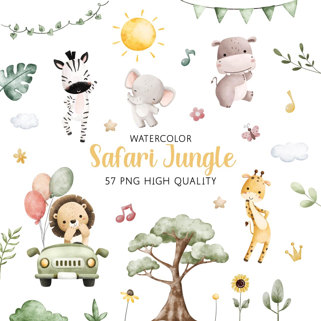 Jungle Safari Animals Clipart Bundle – PNG Lions, Elephants, Giraffes ...
