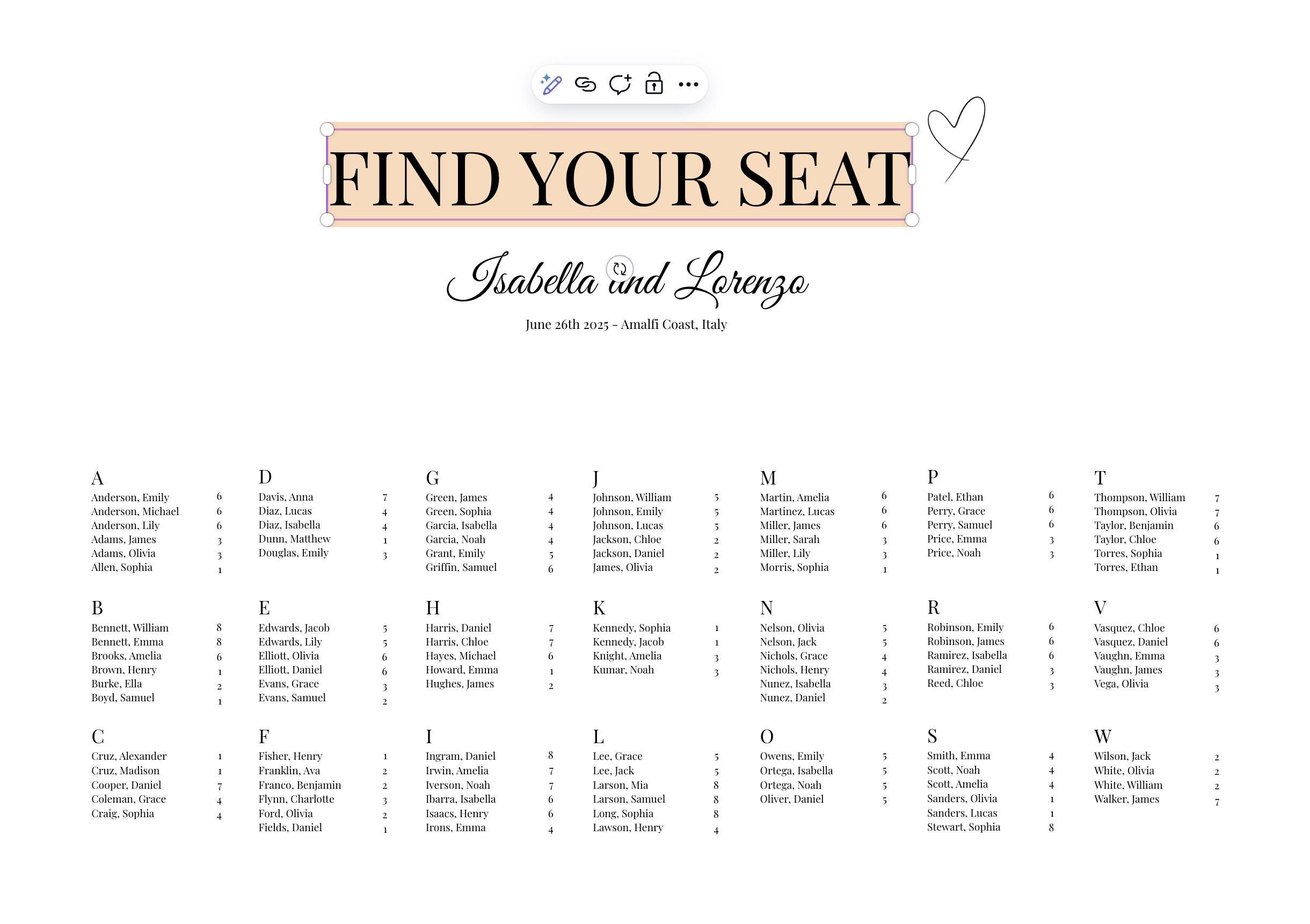 Editable Wedding Seating Chart Template | Find Your Seat Sign ...