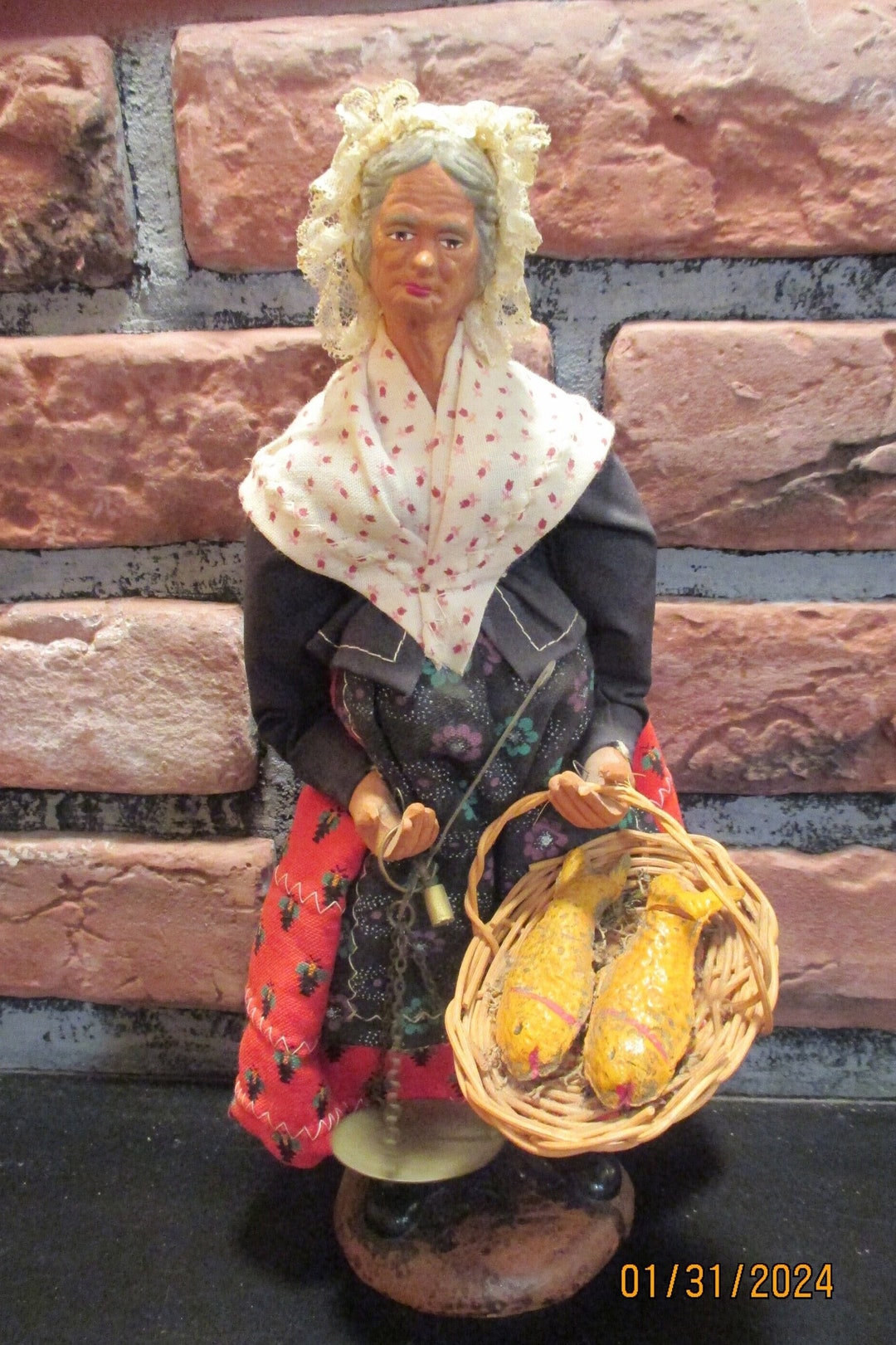 Vintage French Santon Figurine Clay Fish Seller Geroux La Marinacci ...