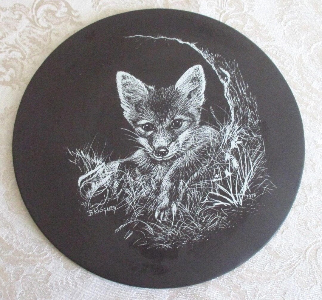 Round Welsh Slate Fox Cub Woodland Animals Made in Wales Broccante ...