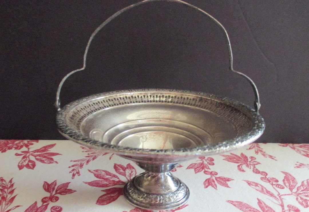 Sterling Candy Dish Basket Handle Embossed Reticulated Marked Sterling ...