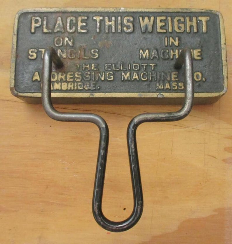 Stencil Weight the Elliott Addressing Machine Co Cambridge Mass 4 1/4 ...