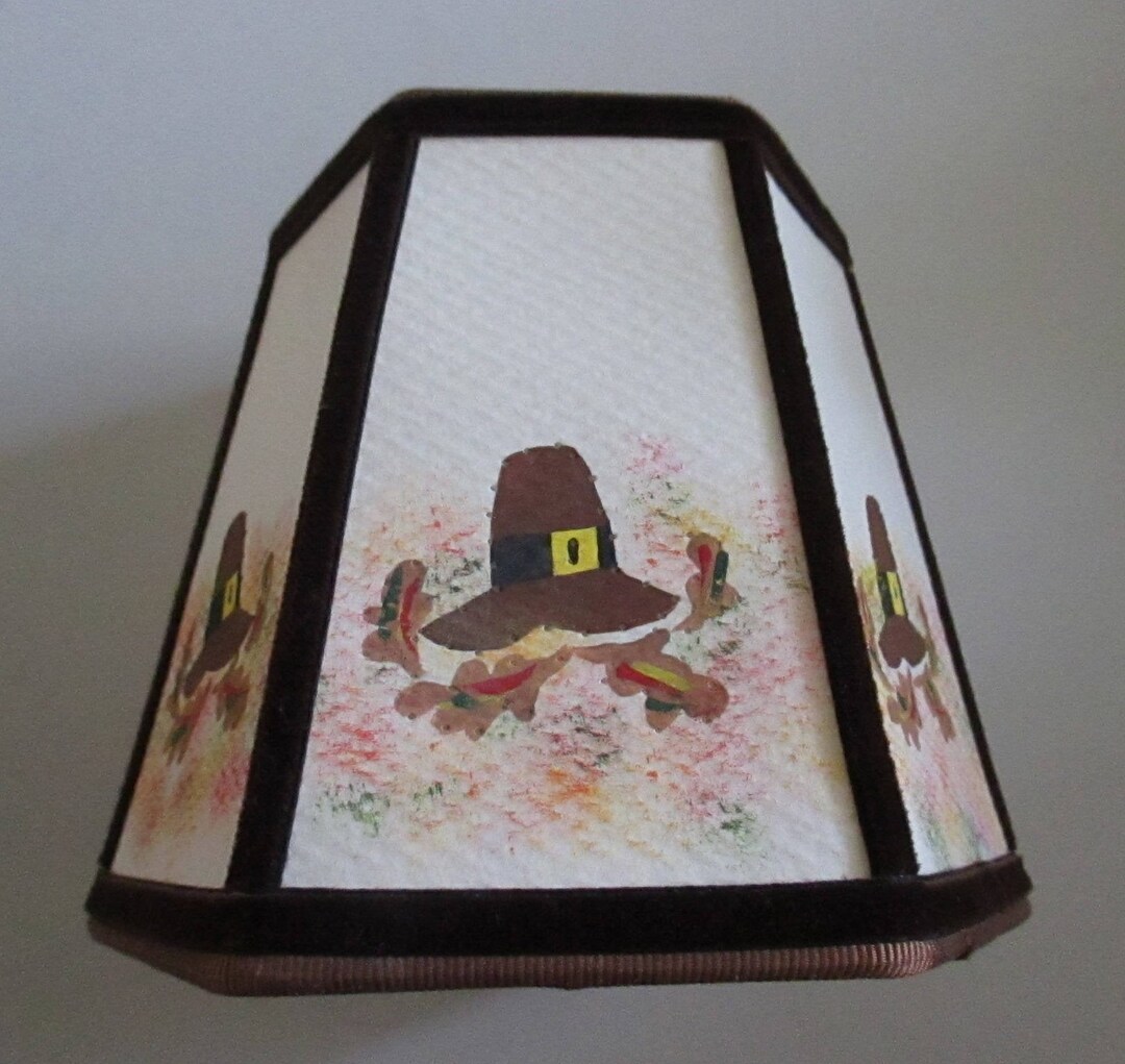 Hand Painted Lamp Shade Small Paper Shades Thanksgiving Decor Pilgrim ...
