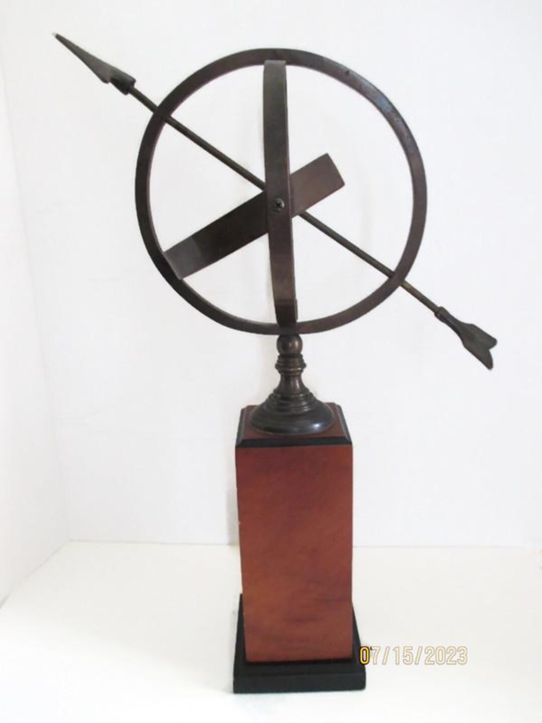 Vintage Armillary Sphere Bronze Tone Metal Burlwood Base Desktop Room ...
