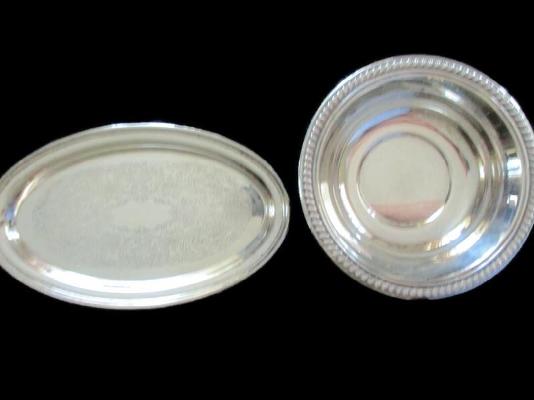 Two Silverplate Servers Wine Coaster Bowl F B Rogers Small & Oval ...