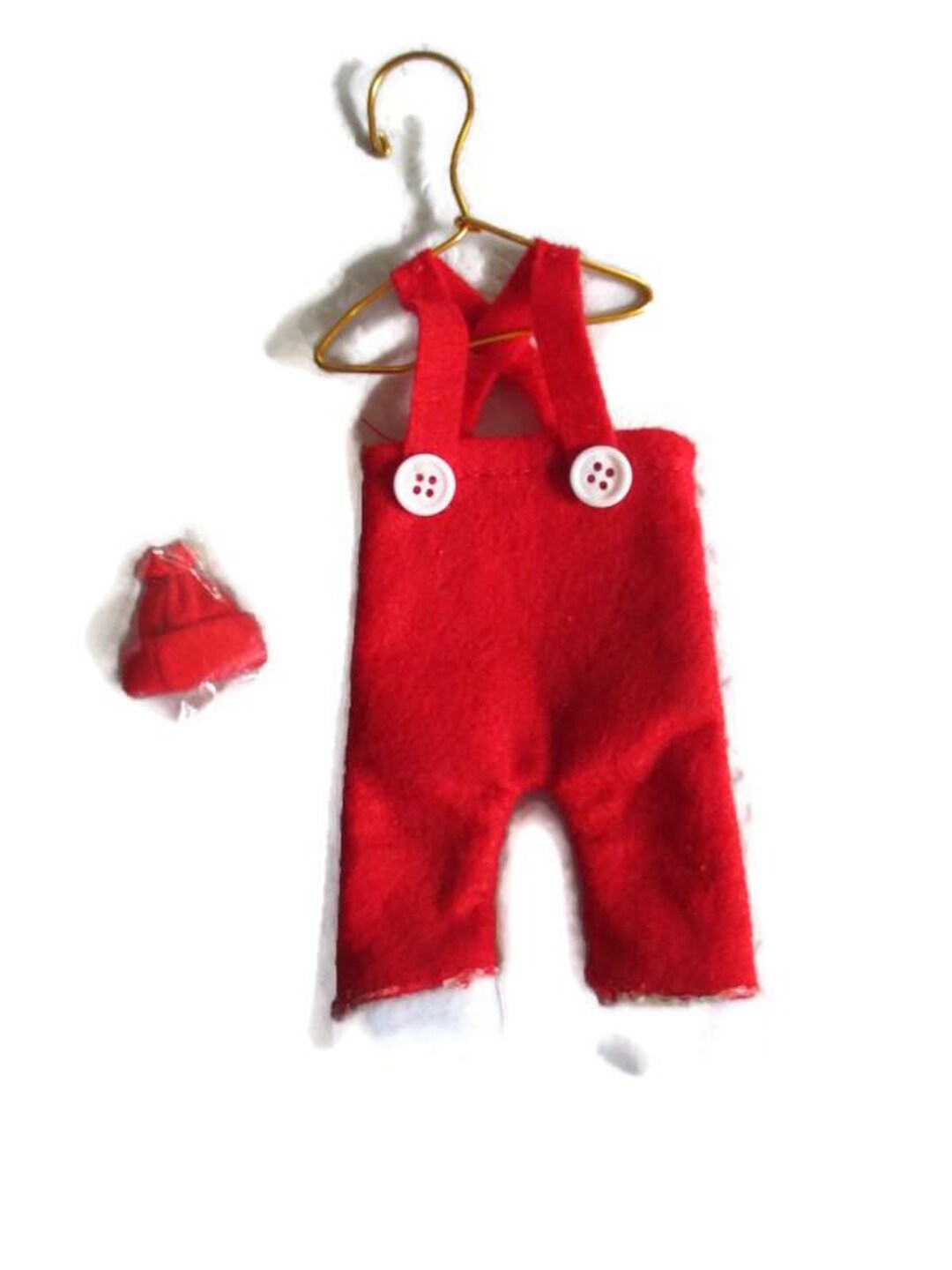 Miniature Red Felt Overalls Matching Hat Holiday Crafts Crafting Doll ...