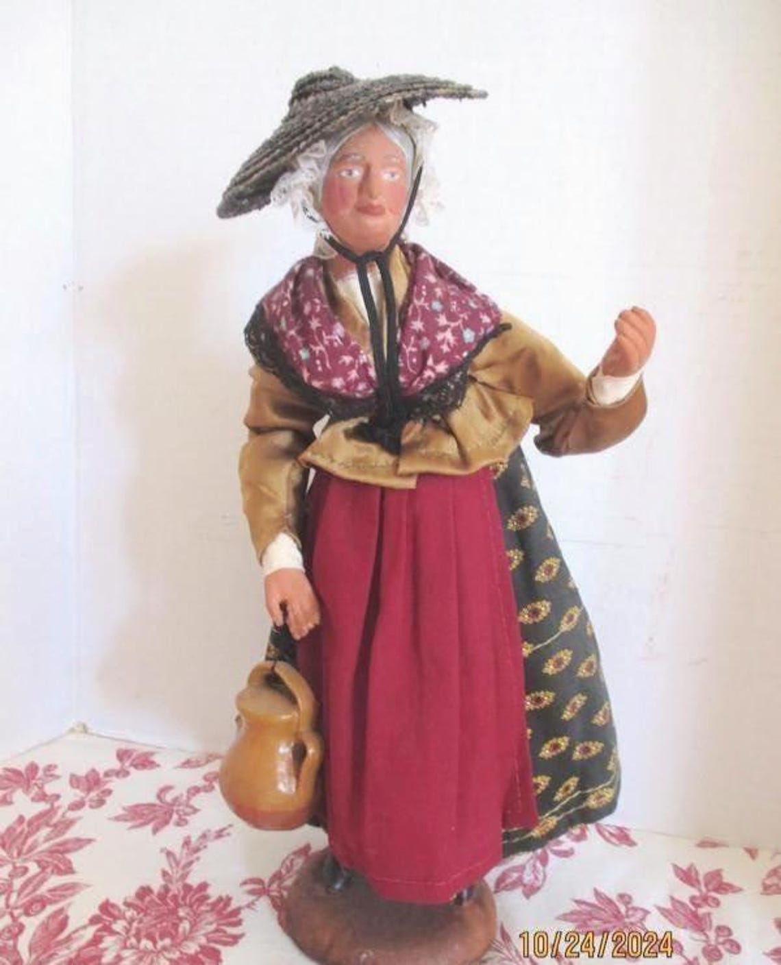 French Santon Water Carrier Clay Figurine Woman Made in France Signed M ...