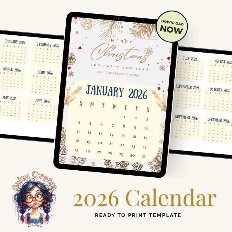 2026 Christmas Calendar Template: Printable Monthly Desk Calendar ...