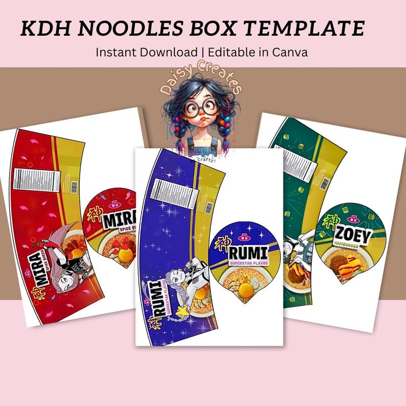Printable | Editable Kpop Demon Hunter Cup Noodle Stickers | Cosplay ...