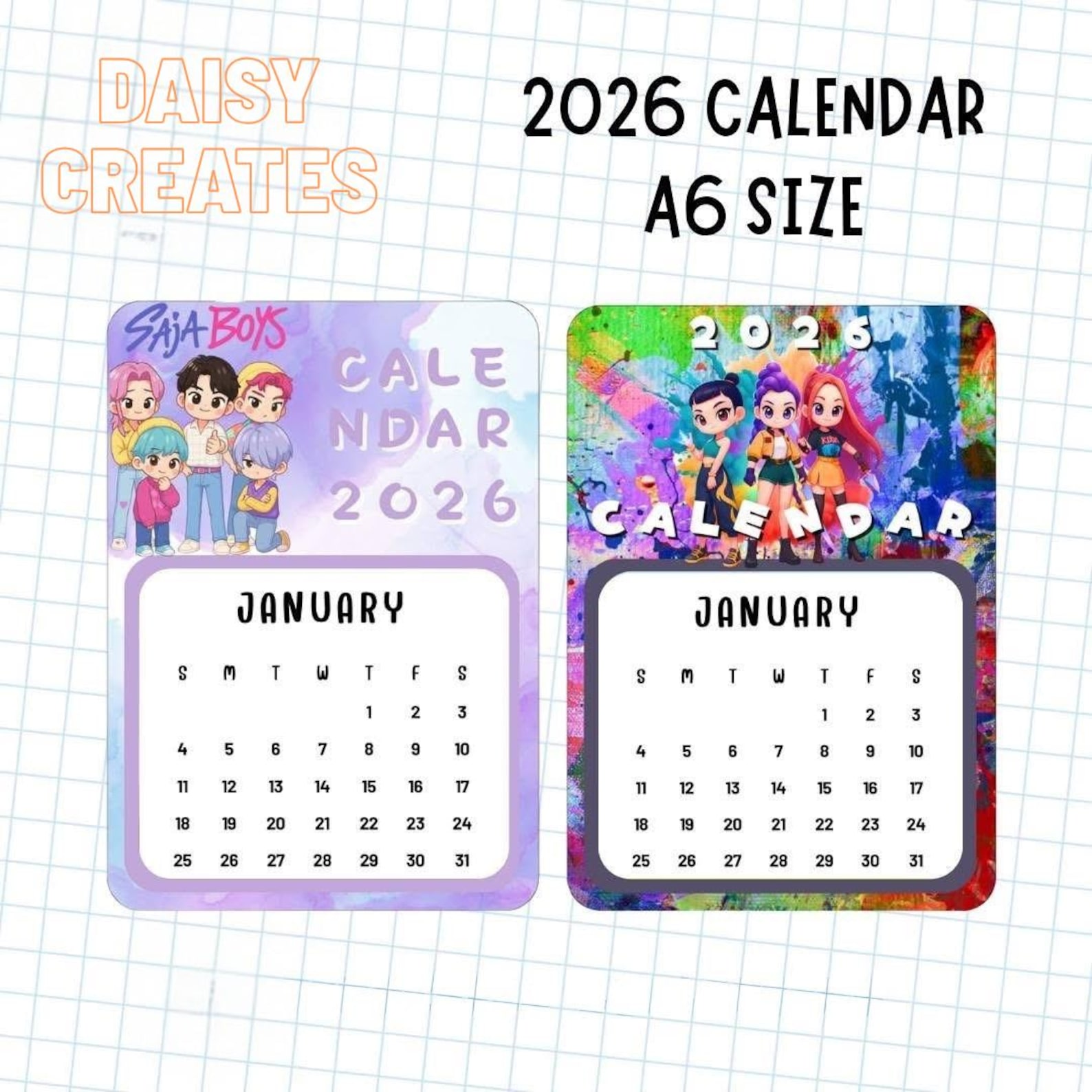 Kpon Demon Hunter 2026 Calendar Template | Huntrix 2026 Calendar ...