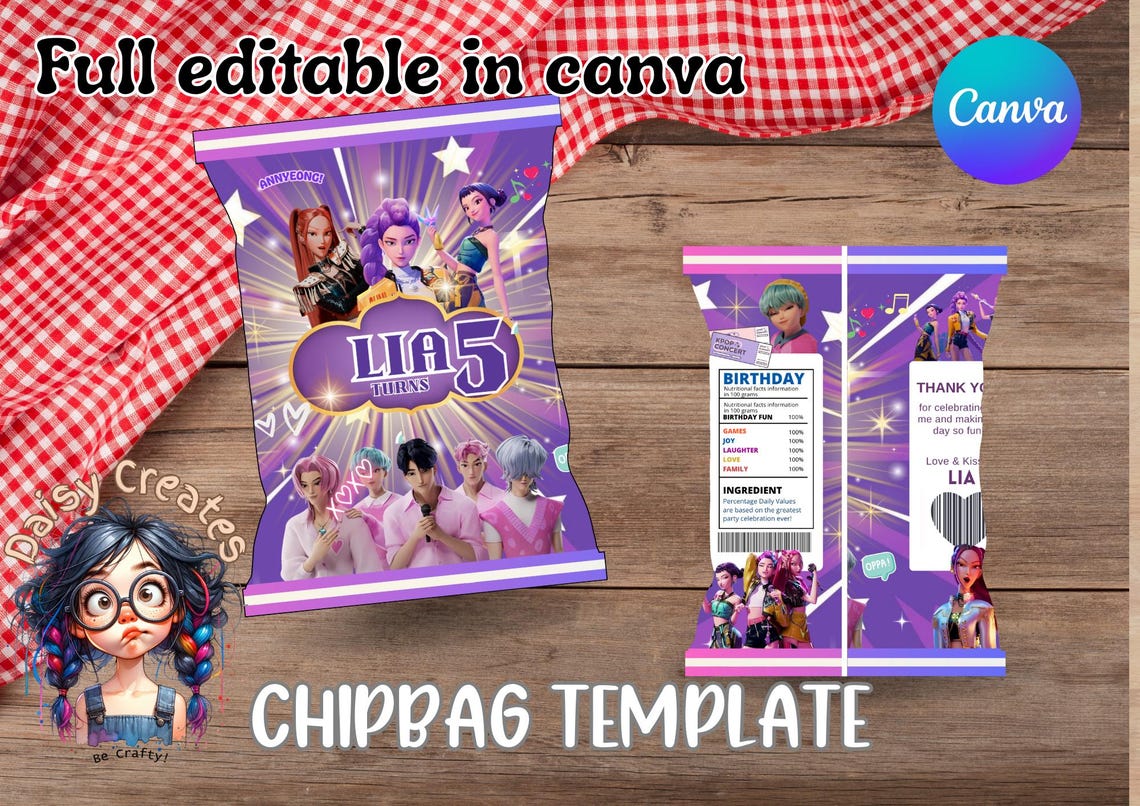 KDH CHIP BAG Template ( Digital Download ) Fully Editatable in Canva - Etsy