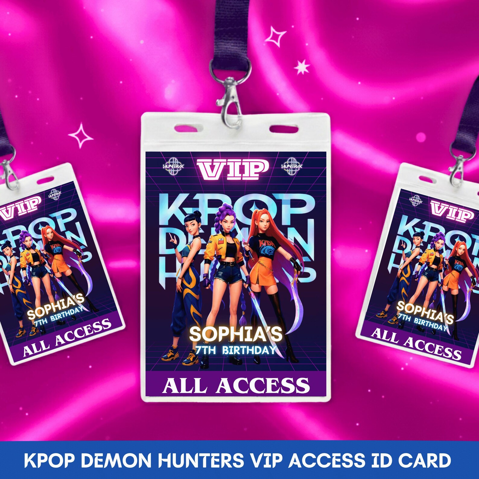 Kpop Demon Hunters VIP Pass, Huntrix Badge Editable Canva Template ...