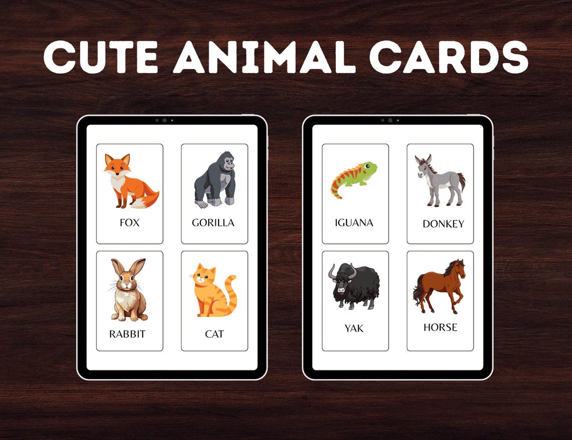 Animal Flashcards, 40 Printable Cards for Toddlers, Educational Cards ...