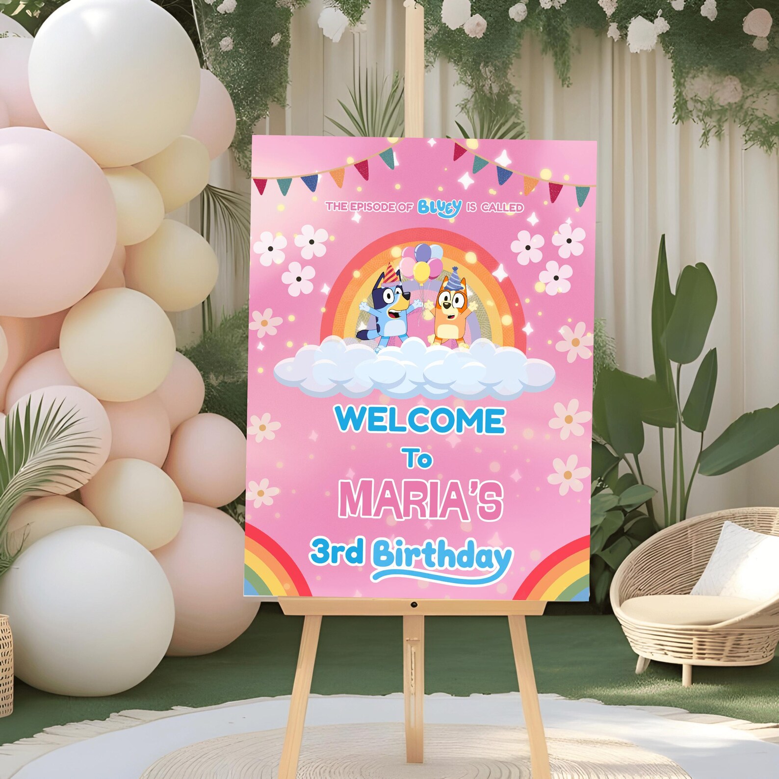 Girl Bluey Birthday Welcome Sign: Editable Blue Dog Party Poster (18x24 ...