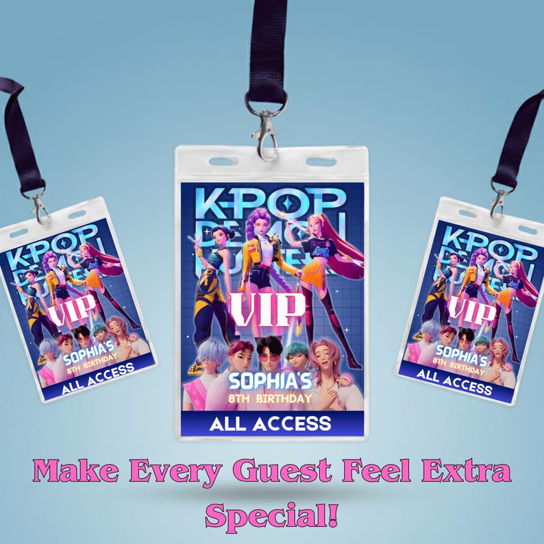 Kpop Demon Hunters VIP Pass, Editable Huntrix ID Badge, Birthday Party ...