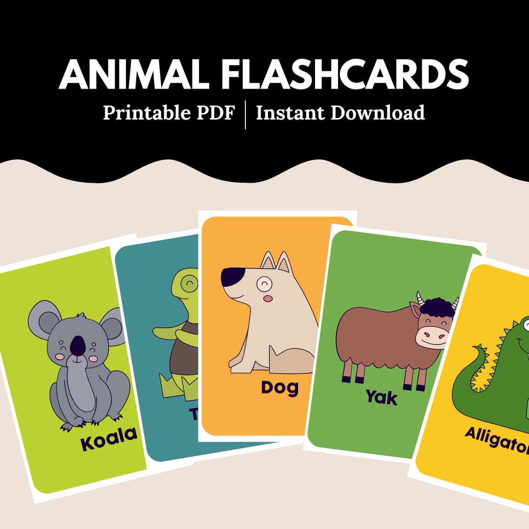Animal Flashcards, Printable Learning Cards for Kids - Etsy UK